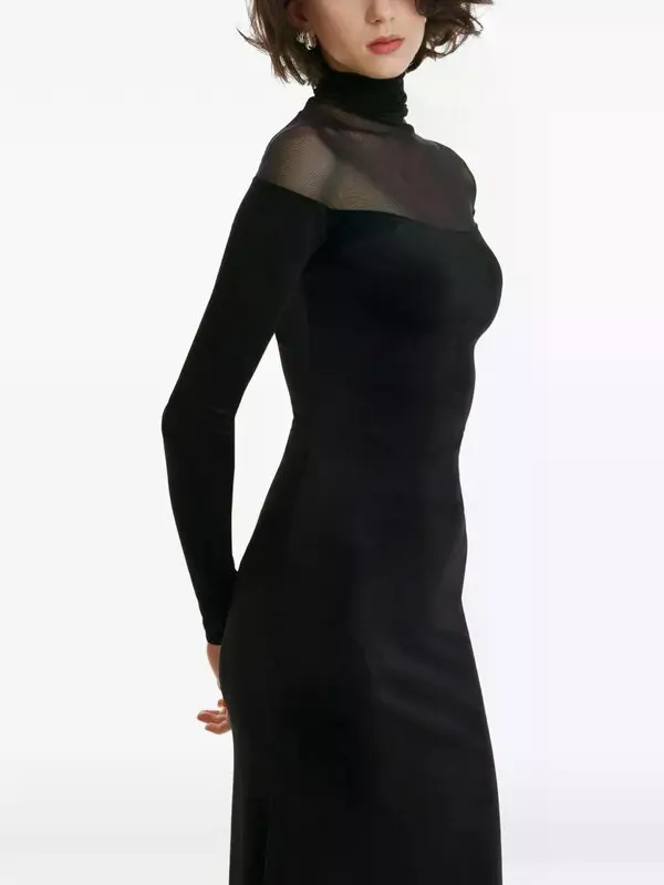 2310 STUDIO Velvet Mesh Turtleneck Maxi Dress - Black