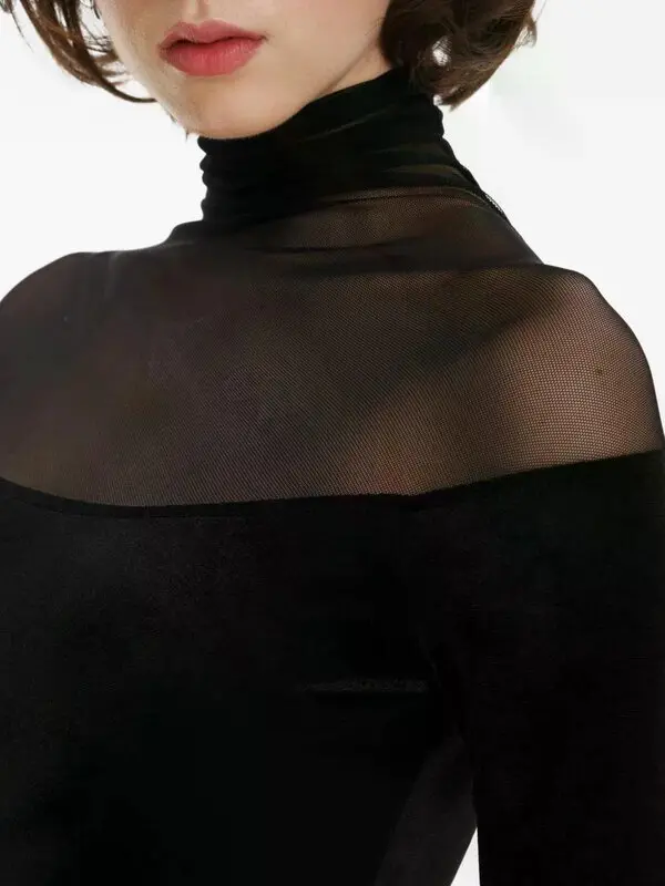 2310 STUDIO Velvet Mesh Turtleneck Maxi Dress - Black