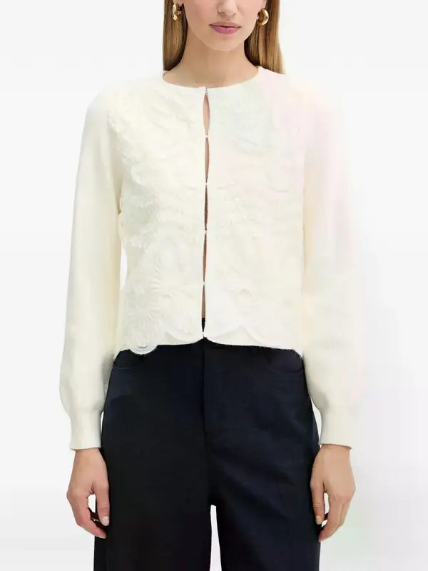 TWINSET Crew Neck Cardigan With Floral Appliqu