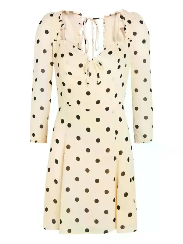 REFORMATION Polka-dot Dress With Ruffled Trim - Neutrals