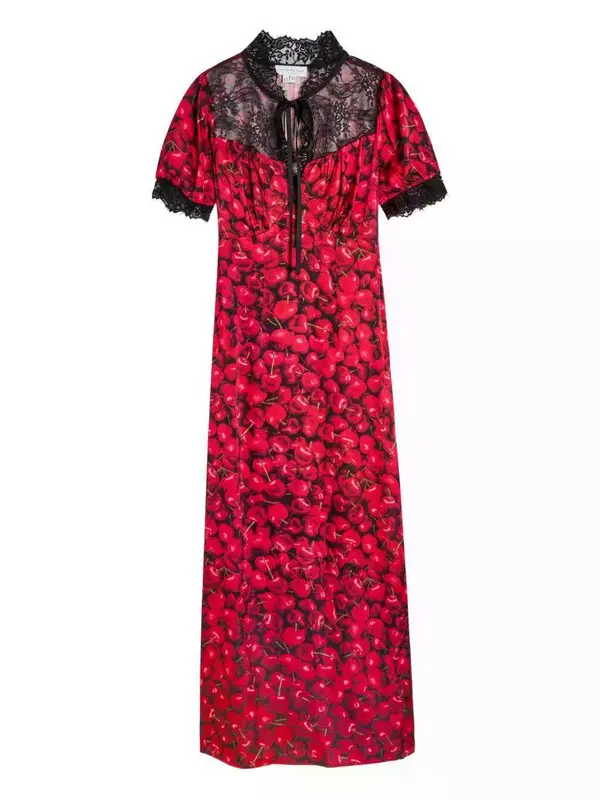 NEVER FULLY DRESSED Lyla Lace Cherry Print Midi Dress - Red