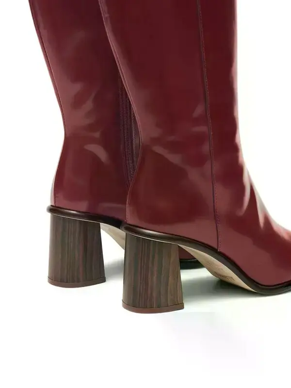 ALOHAS Square Toe Zip Up Block Heel Boots - Red