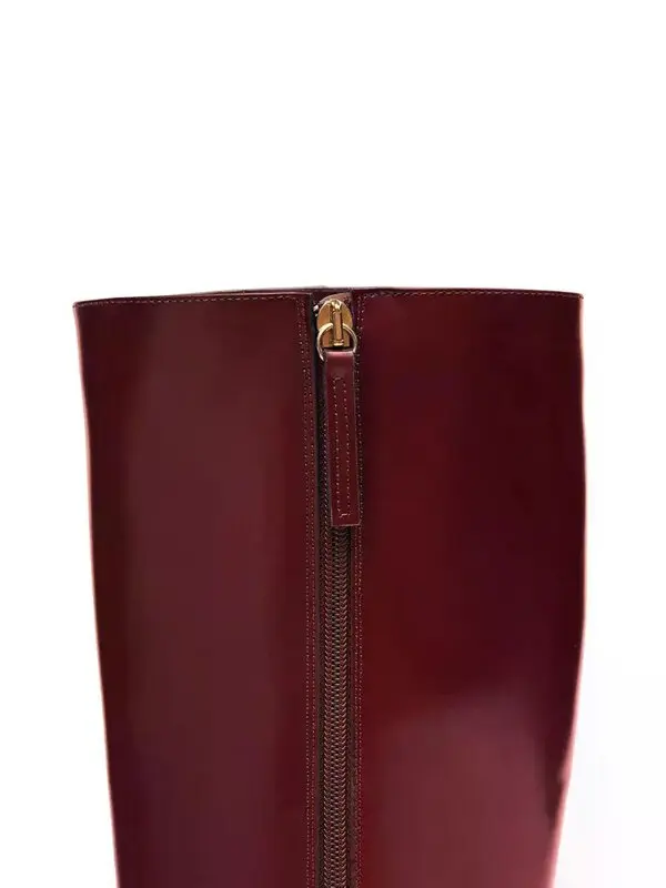 ALOHAS Square Toe Zip Up Block Heel Boots - Red