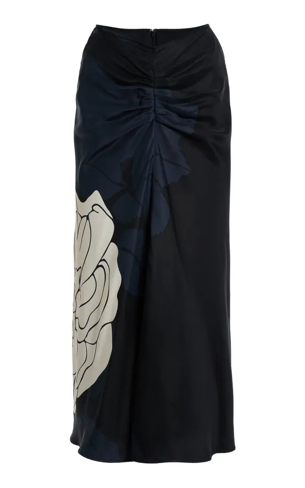 Victoria Beckham Rose Print Satin Midi Skirt - Multi