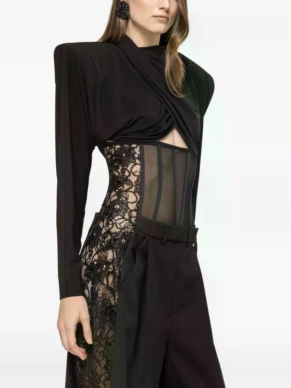 NISSA Draped Crop Top With Cut-out Detail