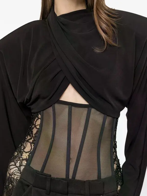NISSA Draped Crop Top With Cut-out Detail