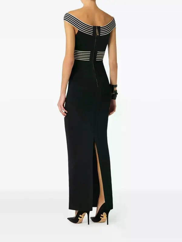 Elisabetta Franchi Maxi Dress With Striped Straps - Black