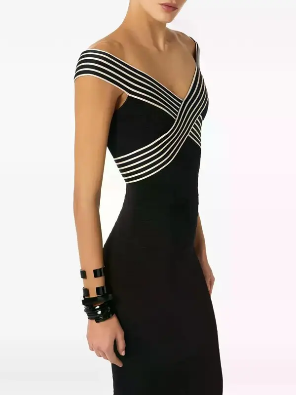 Elisabetta Franchi Maxi Dress With Striped Straps - Black