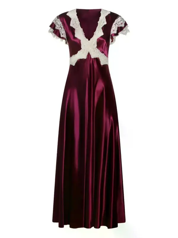 Alberta Ferretti Lace V-neck A-line Maxi Dress - Purple