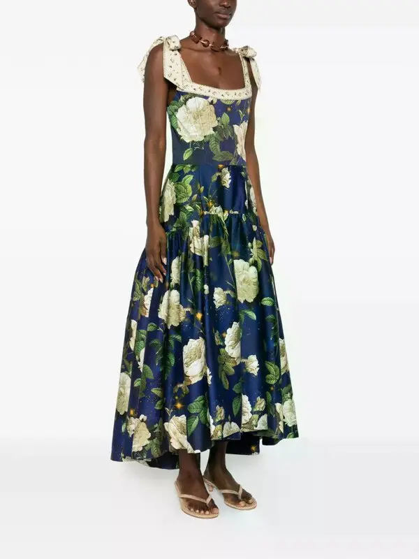 Alice + Olivia Rosalee Floral Tie-strap Midi Dress