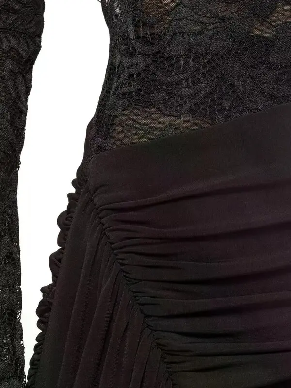 NISSA Backless Mini Dress With Lace Detailing And Draped Skirt