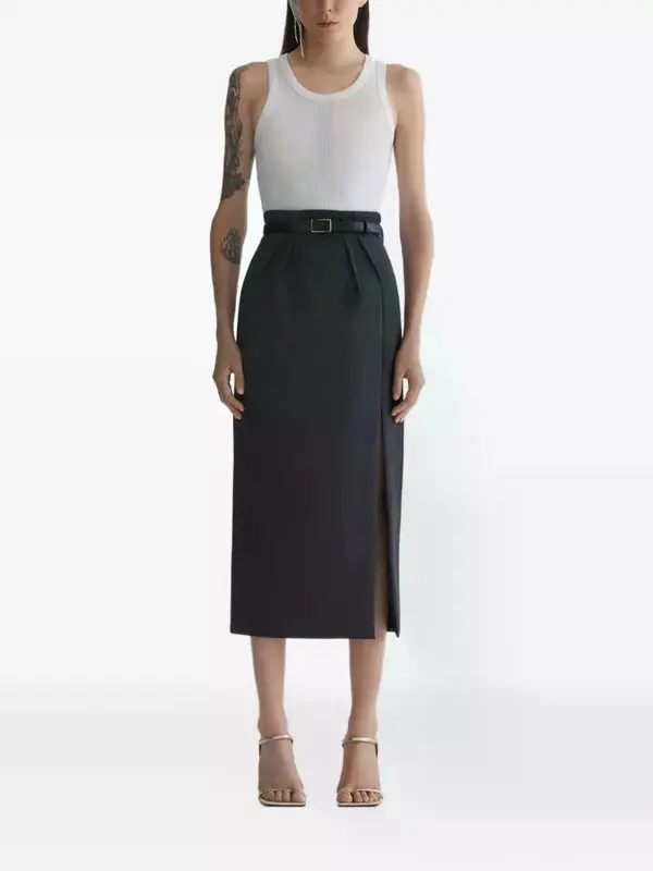 MUGLER Belted Pencil Skirt With Side Slit - Grey