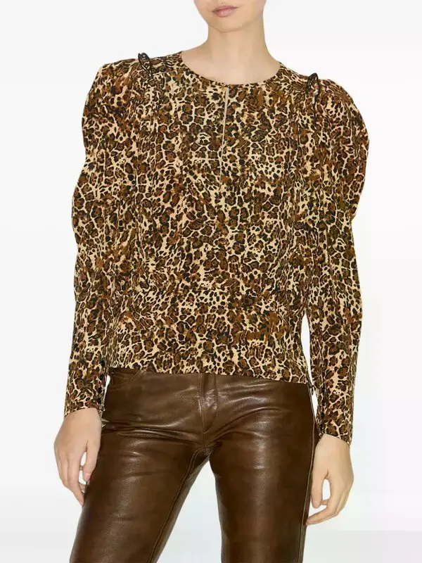 Isabel Marant Étoile Zarga Blouse Leopard Print Silk Blend - Brown