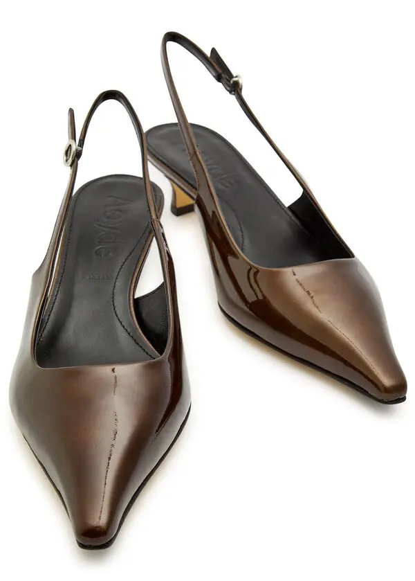 AeydĒ Catrina 35 Patent Leather Slingback Pumps - Brown