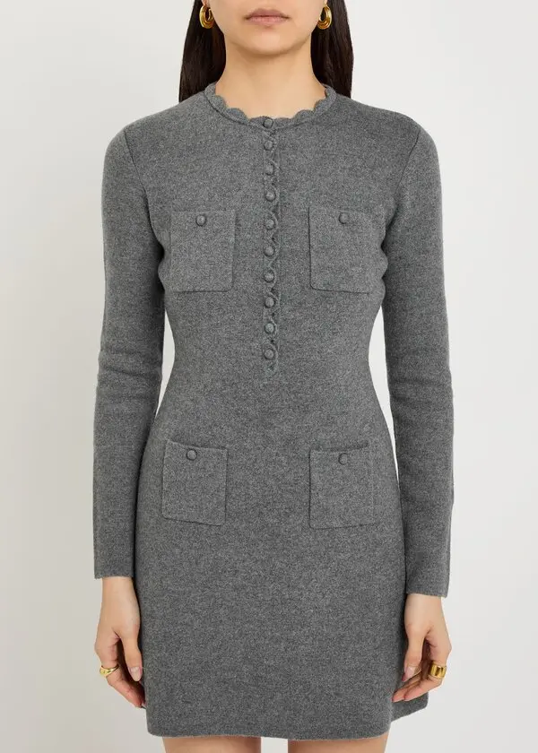 SELF-PORTRAIT Knit Mini Dress With Embroidered Peter Pan Collar