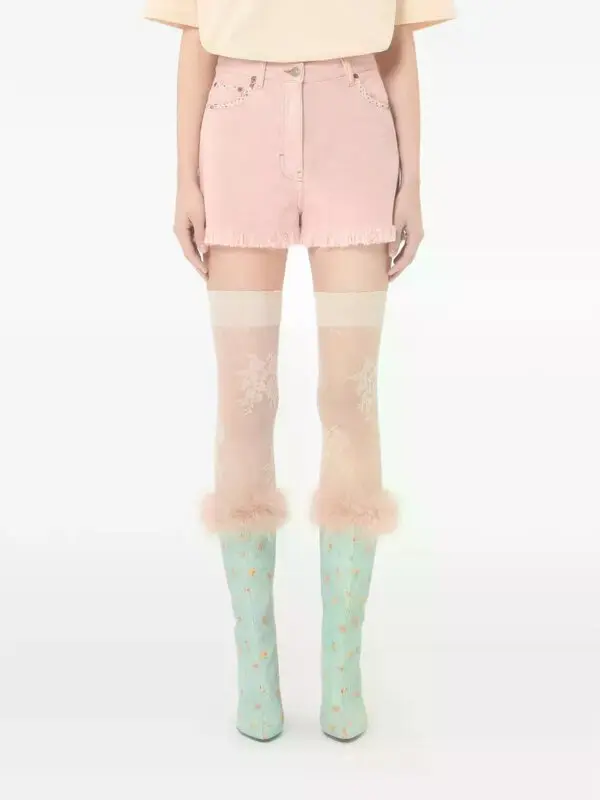 Valentino Garavani Floral Embellished Denim Shorts