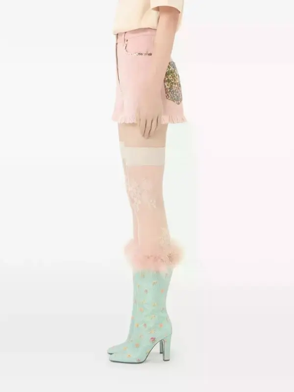 Valentino Garavani Floral Embellished Denim Shorts