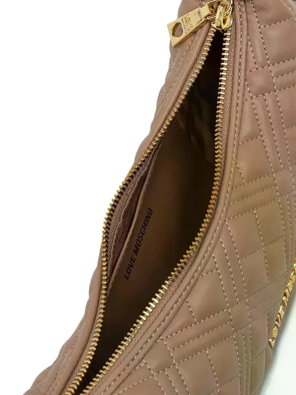 Moschino Quilted Shoulder Bag With Logo Detail - Neutrals