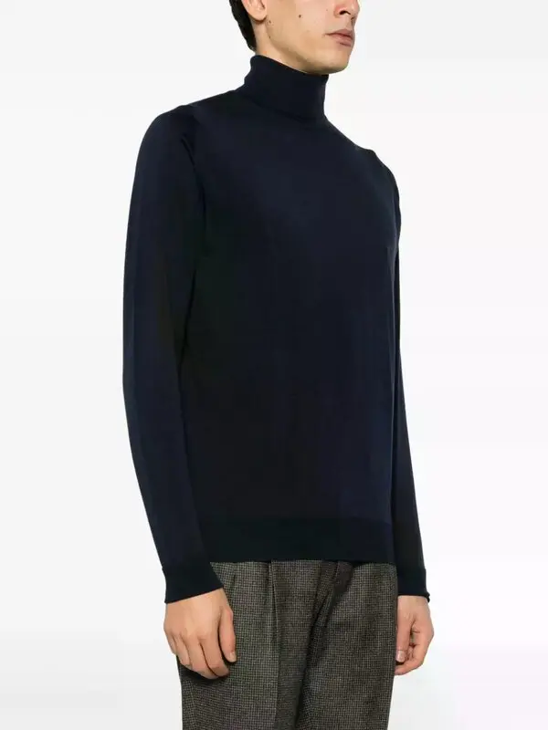 John Smedley Merino Wool Roll Neck Jumper - Blue