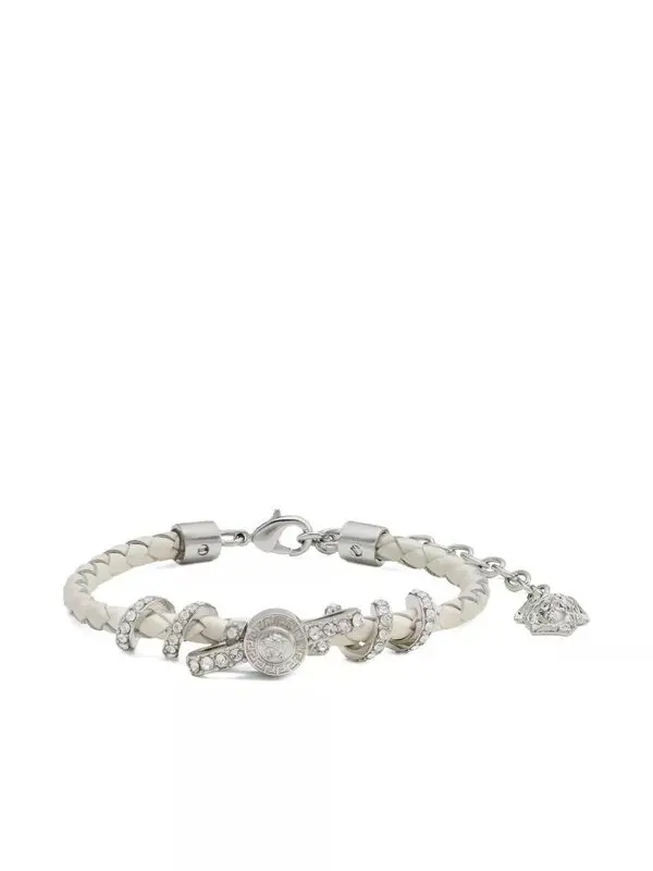 Versace Medusa Embellished Leather Bracelet - Silver