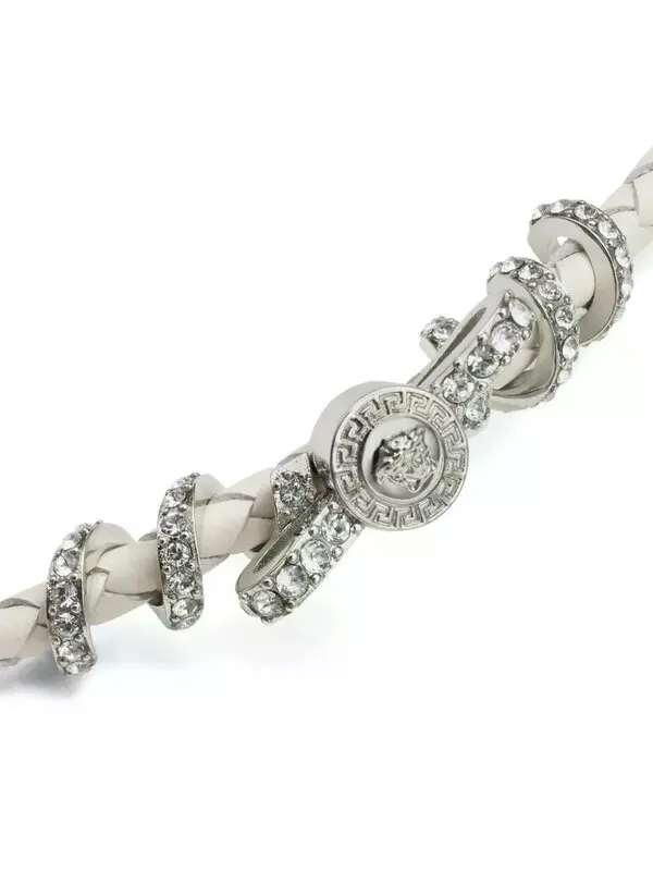 Versace Medusa Embellished Leather Bracelet