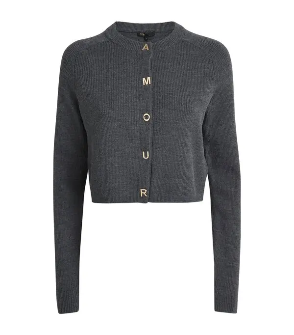 Maje Amour" Button Rib-knit Wool Cardigan - Black