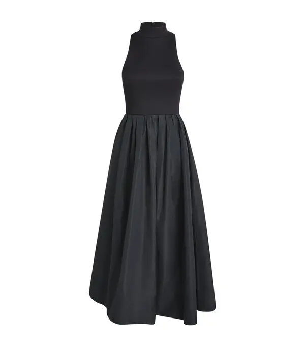 Maje Rib-knit Taffeta Midi Dress - Black