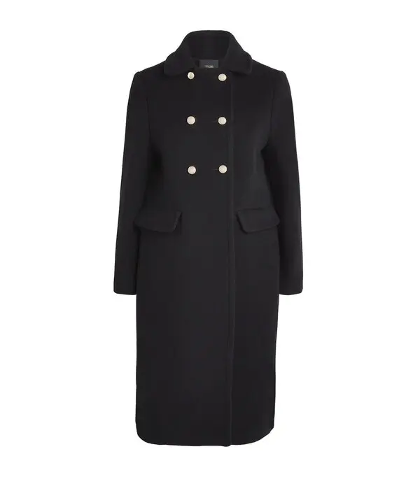 Maje Wool-blend Double-breasted Pea Coat - Black