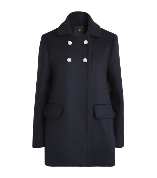 Maje Wool-blend Double-breasted Pea Coat - Blue