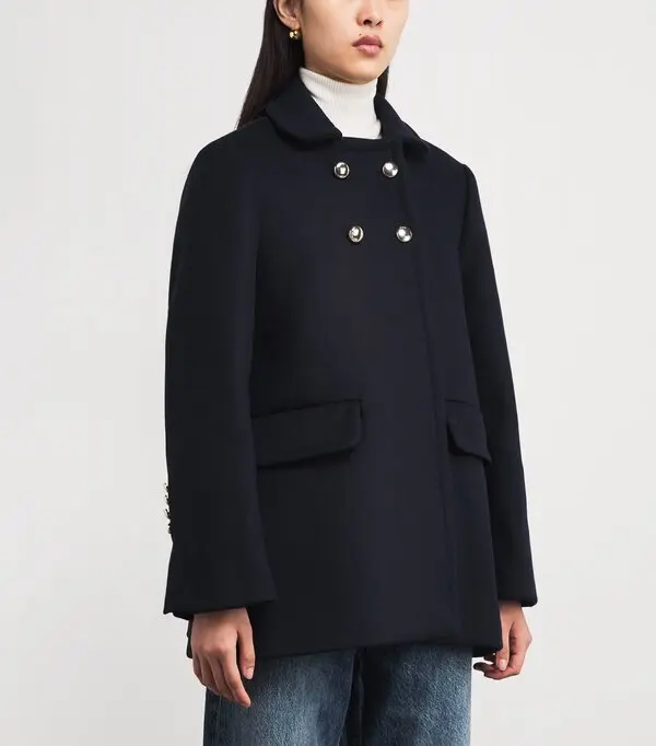 Maje Wool-blend Double-breasted Pea Coat - Blue