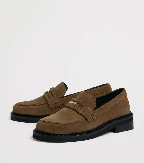 Maje Suede Penny Loafers With Gold Tone Detailing