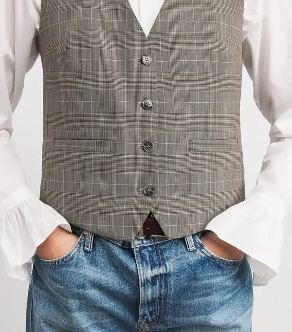Maje Wool-blend Check Sleeveless Waistcoat - Black