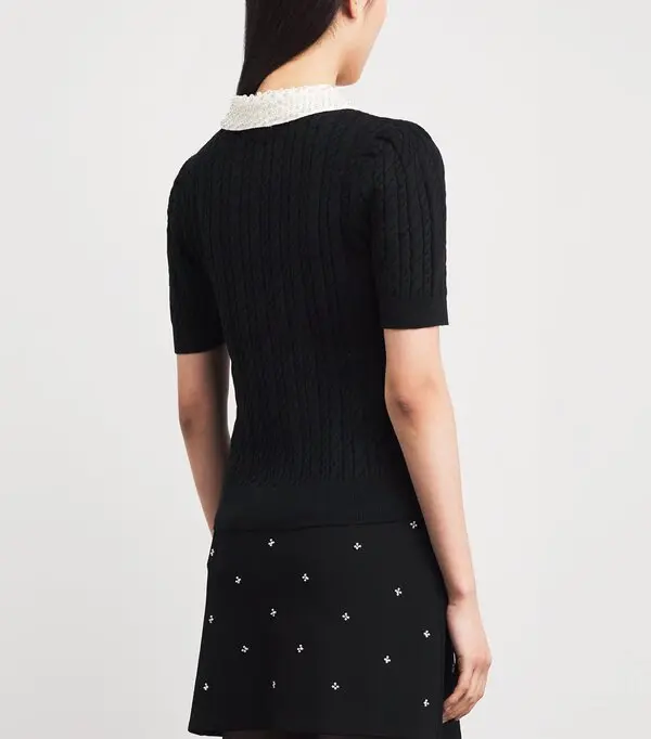 Sandro Cotton-wool Blend Cable-knit Sweater With Pearl Collar