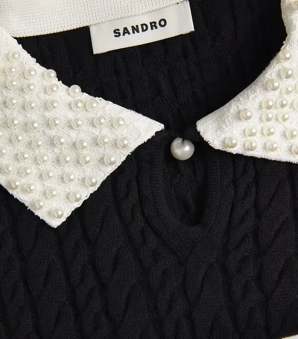 Sandro Cotton-wool Blend Cable-knit Sweater With Pearl Collar