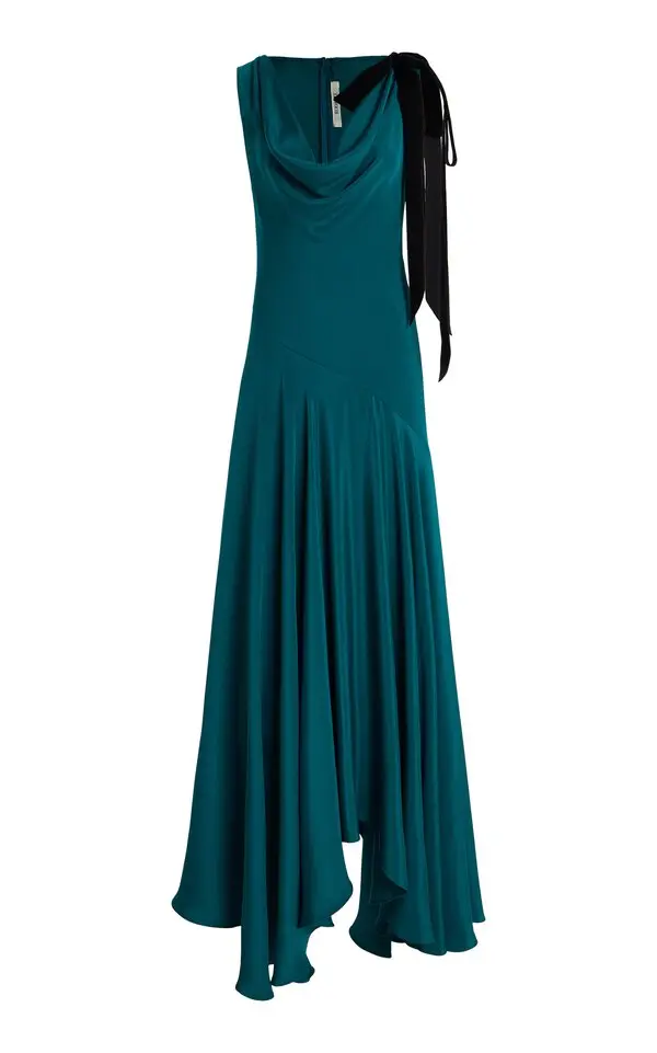 RODARTE Velvet Bow Cowl Neck Silk Maxi Dress - Blue