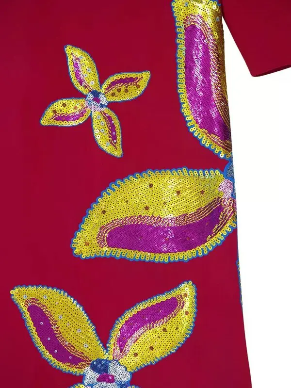 PAULA Sequined Floral Midi Dress - Red