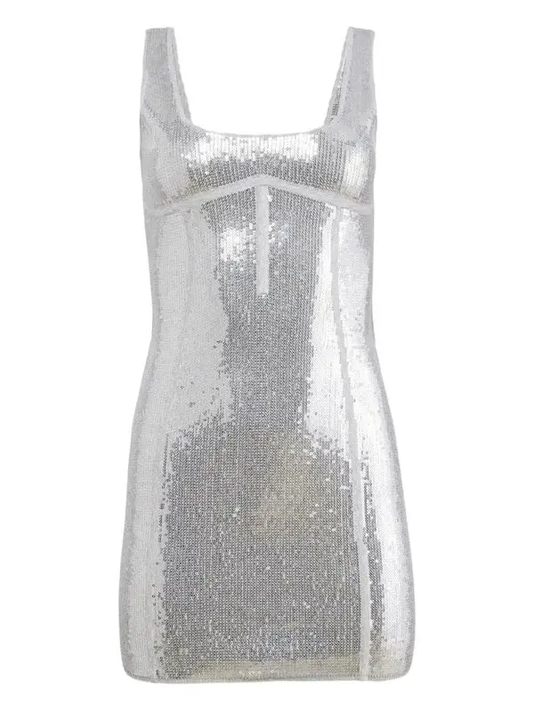 FLEUR DU MAL Sequin Knit Bodycon Dress - Silver