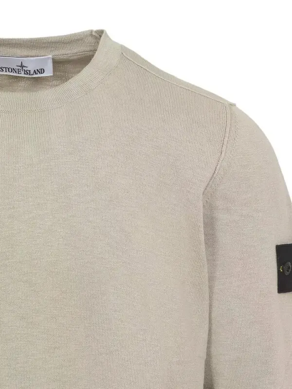Stone Island Crew Neck Sweater With Logo Patch - Neutrals