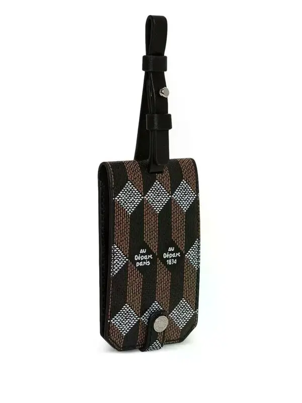 AU DEPART Geometric Print Leather Luggage Tag - Brown
