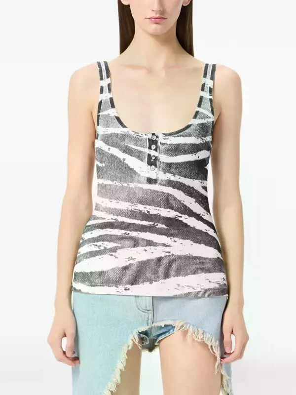 Blumarine Zebra-print Ribbed Knit Top - White