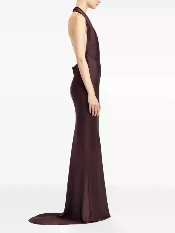 16Arlington Maren Halterneck Satin Maxi Dress - Brown