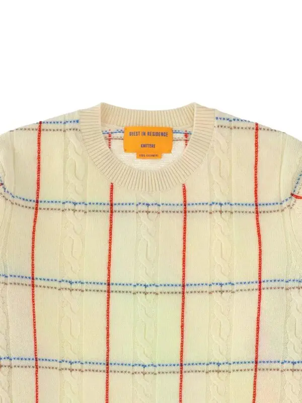 Guest In Residence Cable Knit Plaid Sweater