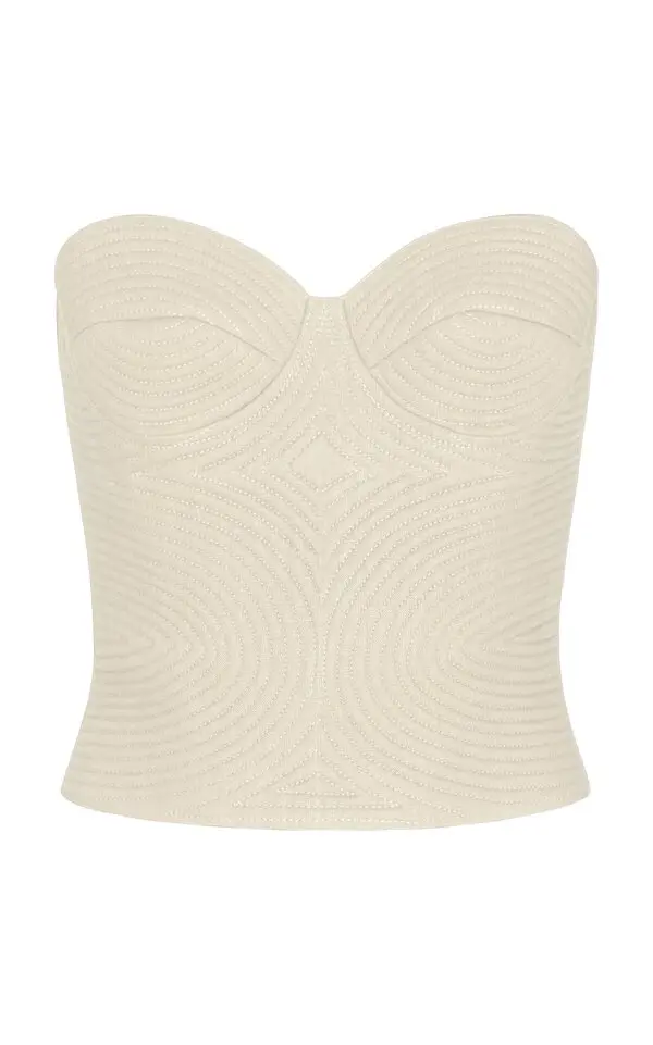 ANDRES OTALORA Morenita Embroidered Linen Top - Ivory