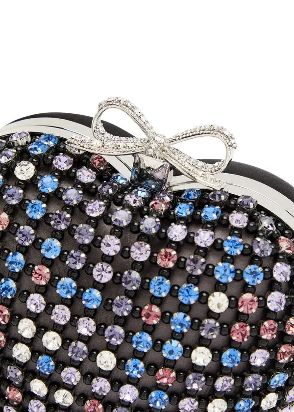 SELF-PORTRAIT Heart Crystal-embellished Satin Clutch - Black
