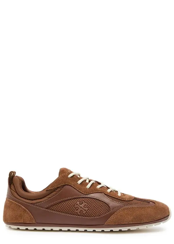 Tory Burch Panelled Suede And Mesh Sneakers - Tan