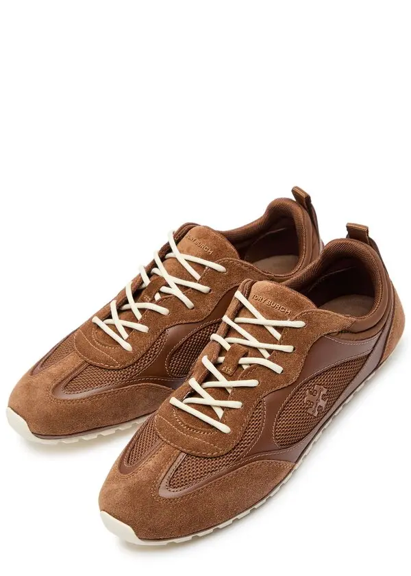 Tory Burch Panelled Suede And Mesh Sneakers - Tan