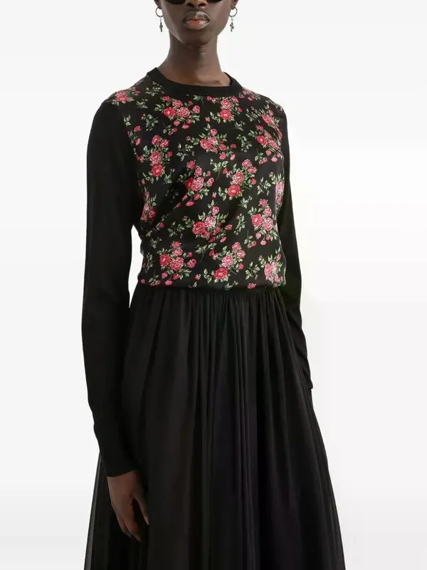 Dolce & Gabbana Floral Print Round Neck Long Sleeve Top - Black