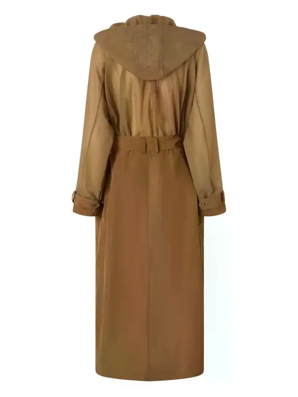 Pinko Long Trench Coat With Sheer Inserts And Detachable Hood
