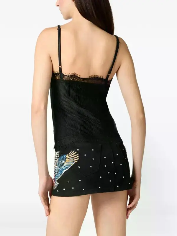 Philipp Plein Lace Ribbing V-neck Tank Top