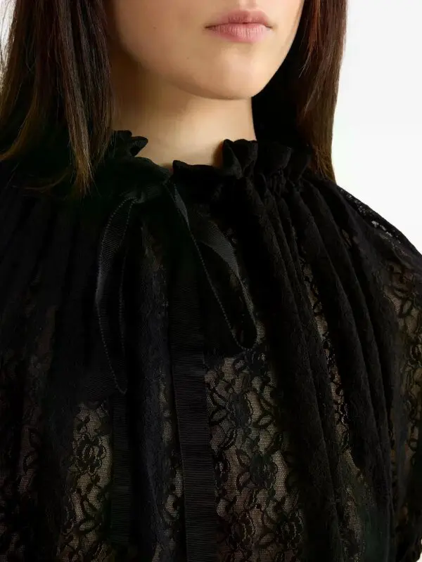 PATOU Lace Ruffled Neck Blouse - Black